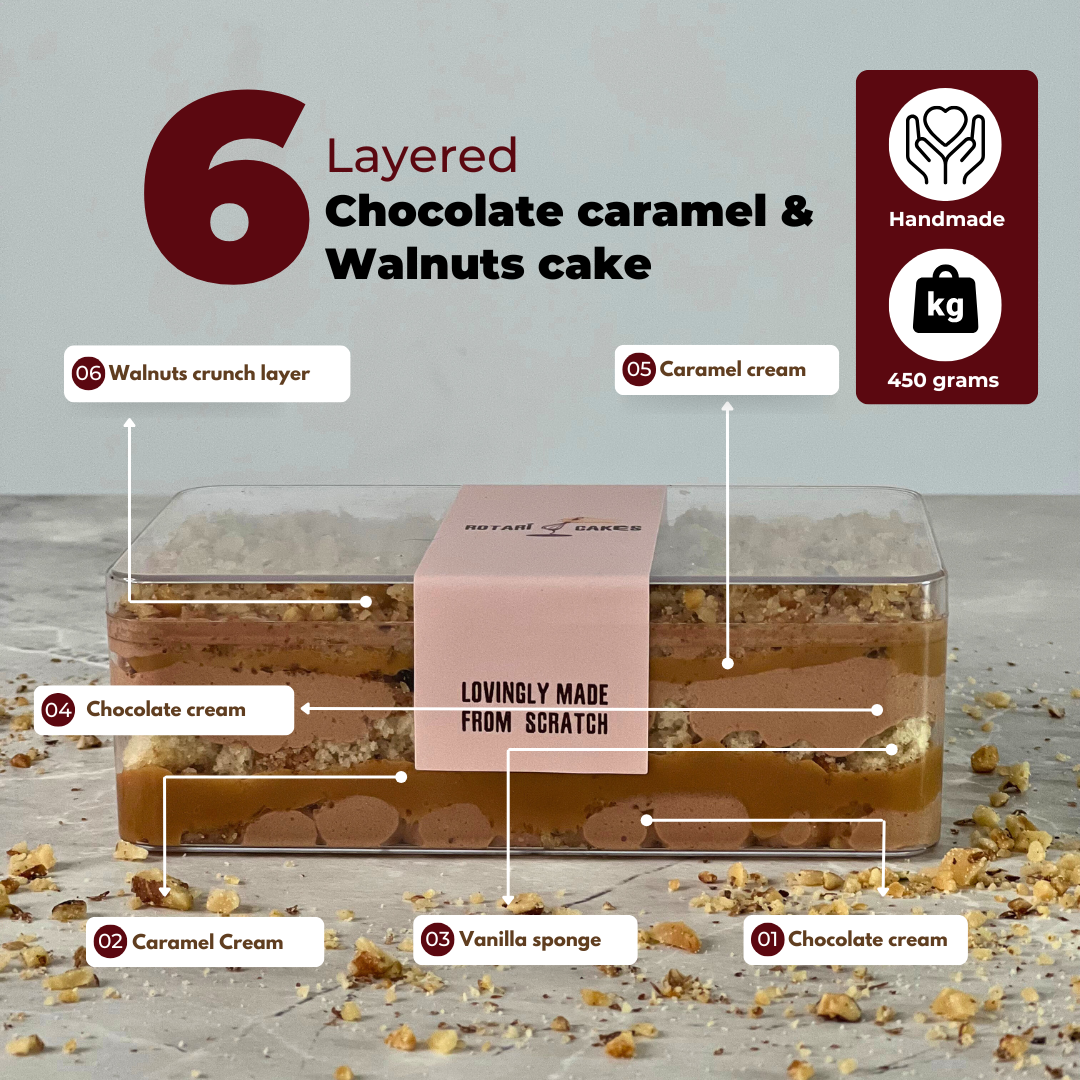 Chocolate Caramel Walnut Cake (6 layers-400g) – Rotari bakes