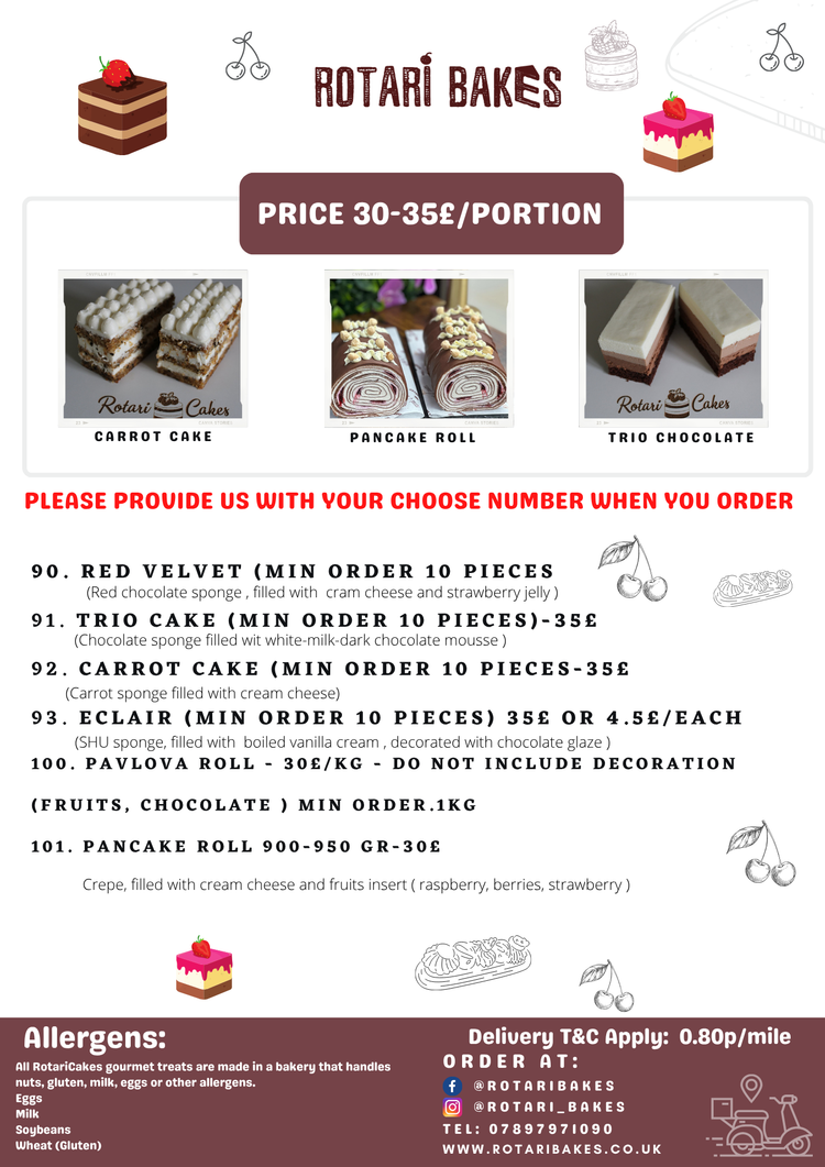 Cakes Menu | Premium Bespoke Cakes for All Occasions – Rotari bakes